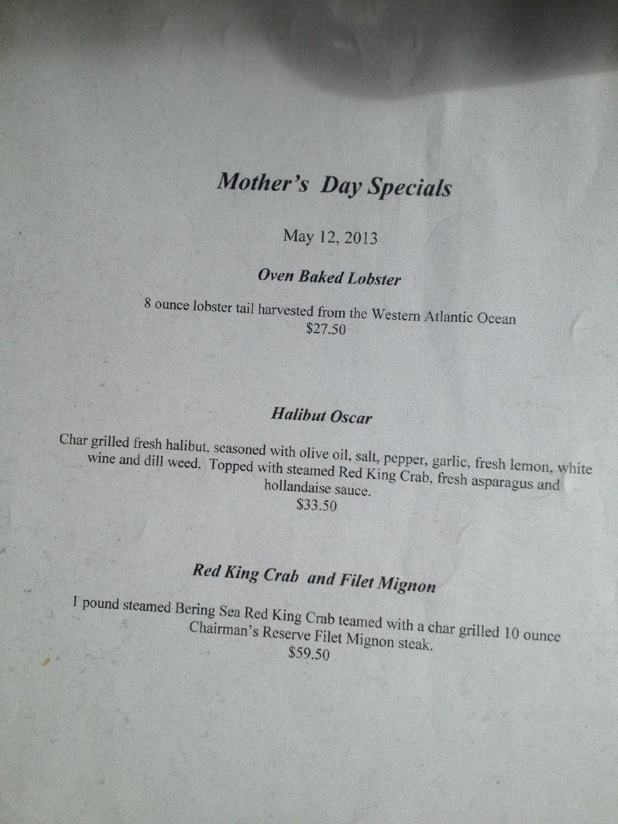 Menu at Captain Pattie's Fish House restaurant, Homer