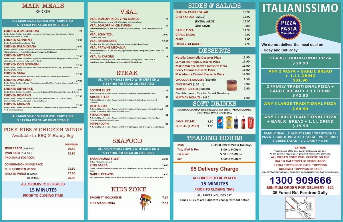 Menu at ItalianIssimo Pizza & Pasta pizzeria, Ferntree Gully