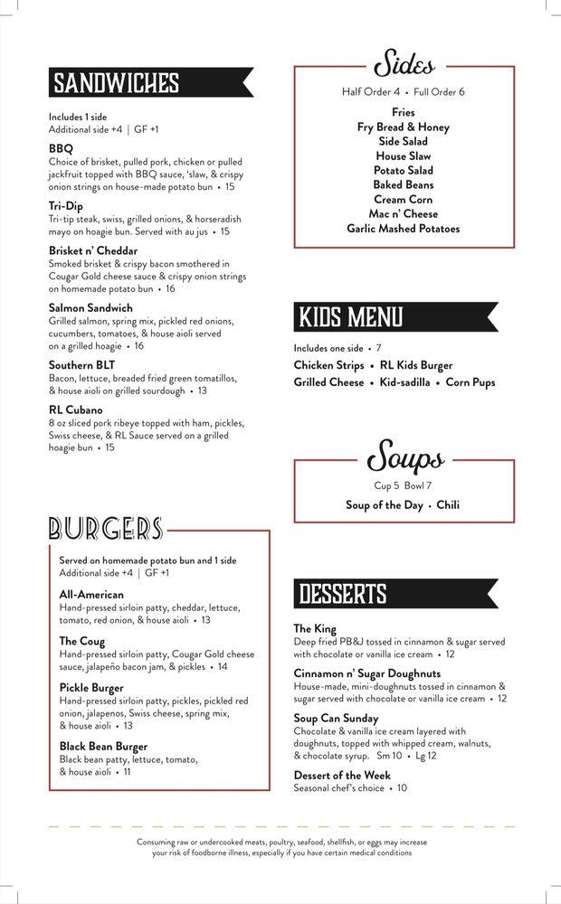 Menu at Red Lion Pub, Spokane