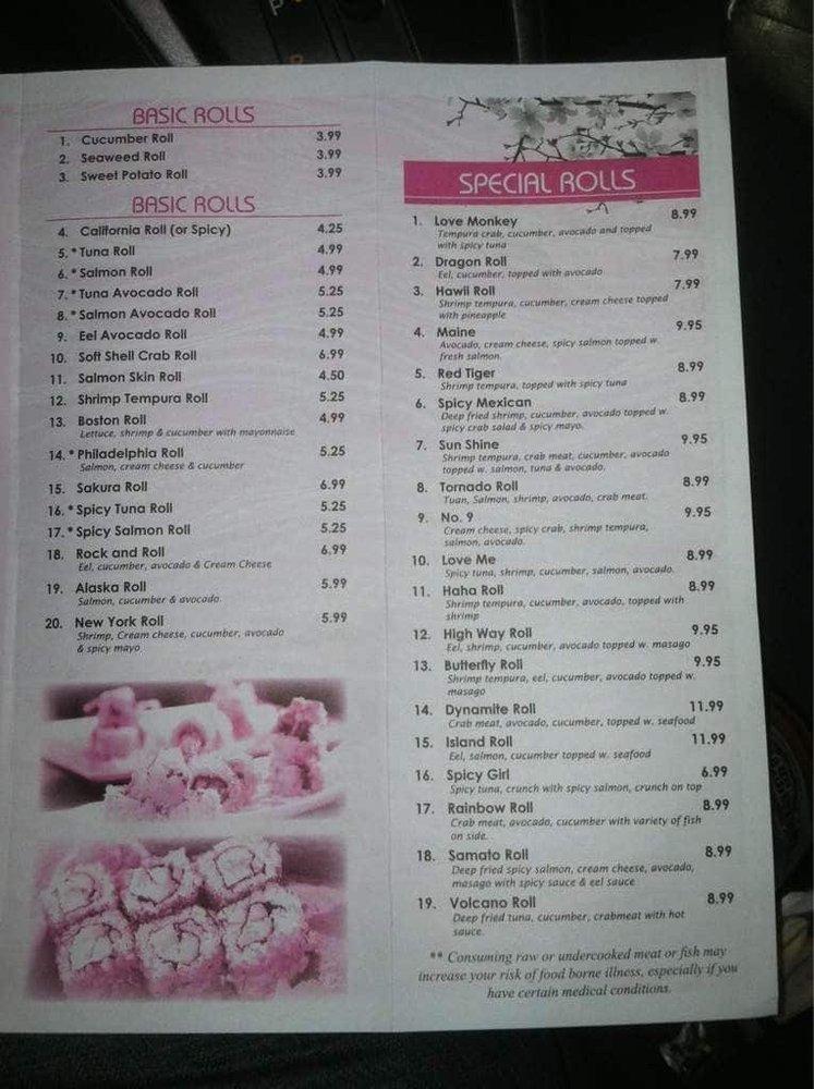 Menu at Samato restaurant, Clanton