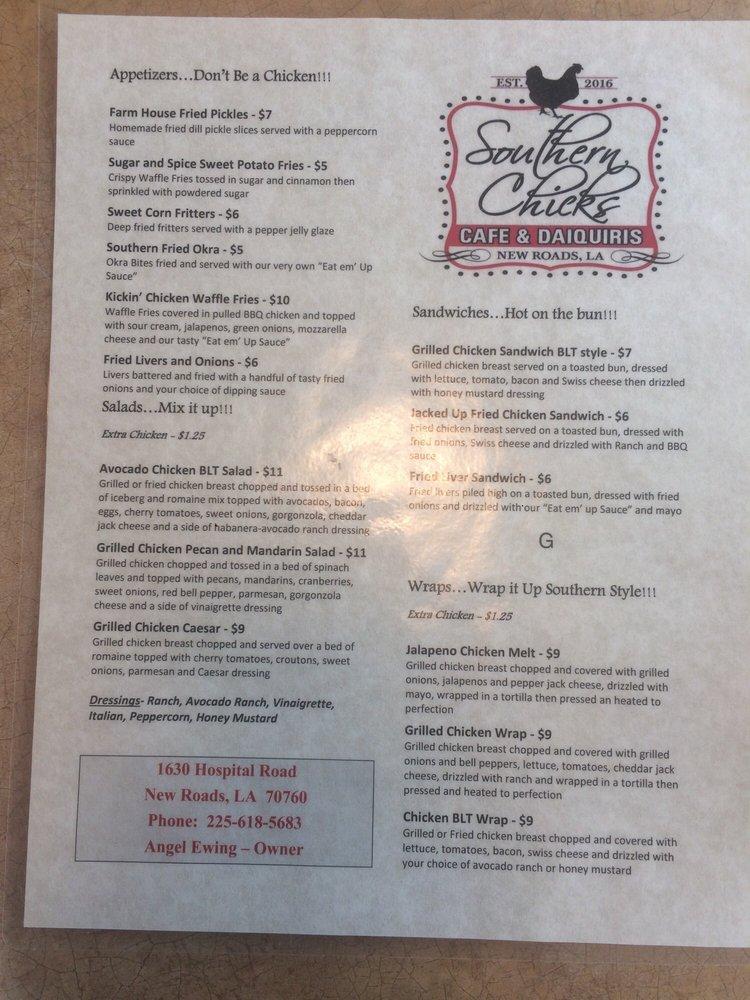 Menu at Southern Chicks Cafe & Daiquiris, New Roads