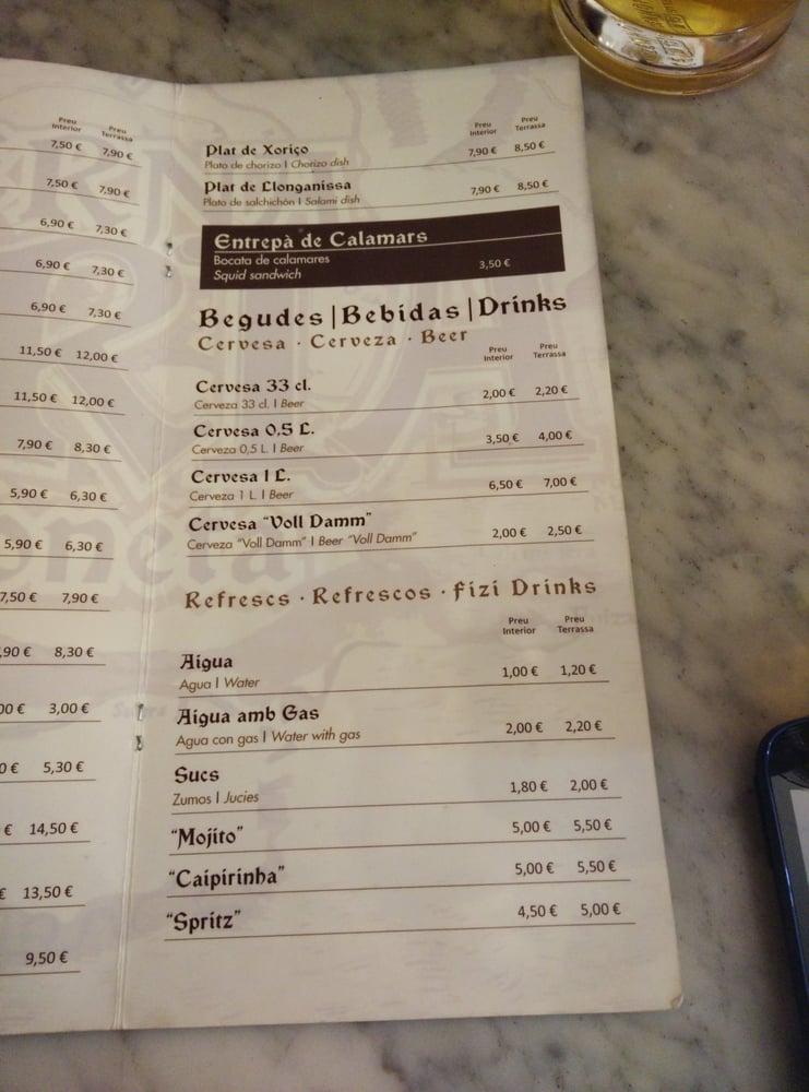 Menu at Bodega Ibèria pub & bar, Barcelona