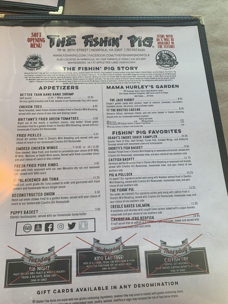 Menu at The Fishin' Pig Norfolk BBQ, Norfolk