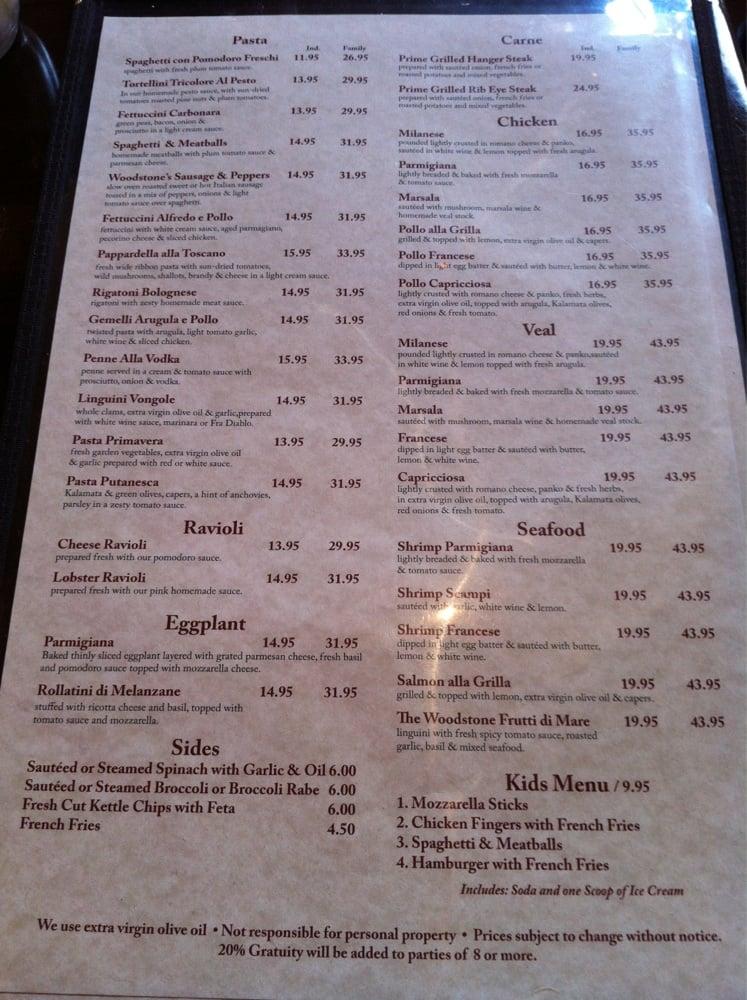 Carta de Woodstone Pizza Bar & Grill, Rochelle Park