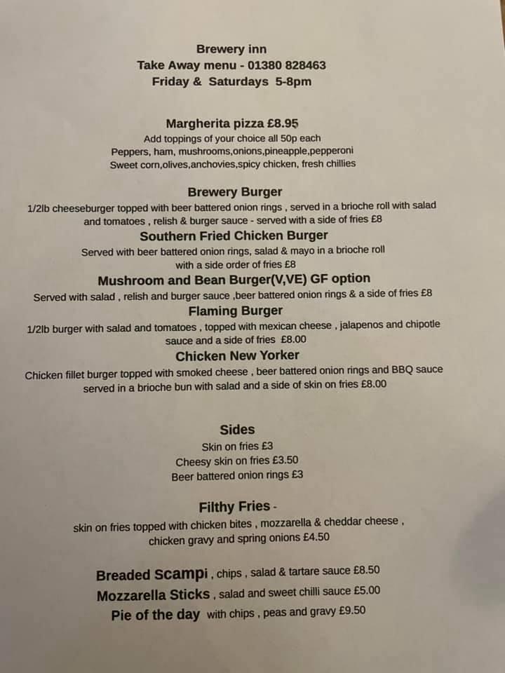 Menu at The Brewery Inn pub & bar, Melksham