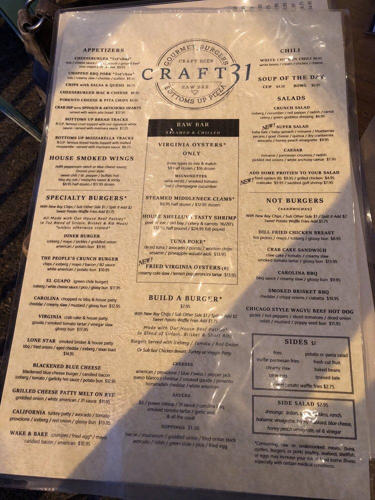 Menu at Craft 31 pub & bar, Williamsburg