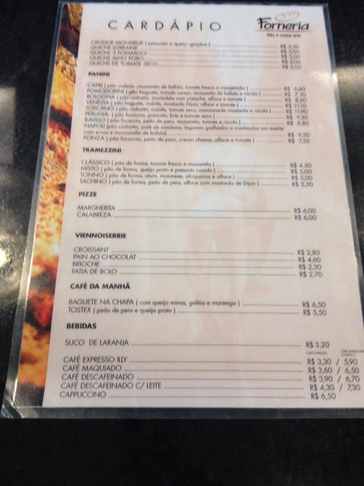 Menu at Forneria cafe, Aracaju, Av. Melício Machado