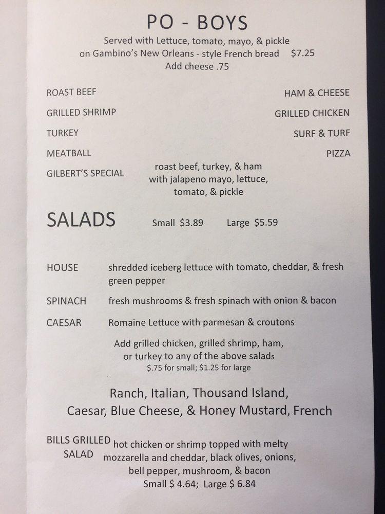 Menu at Gilbert's Pizza pizzeria, DeRidder