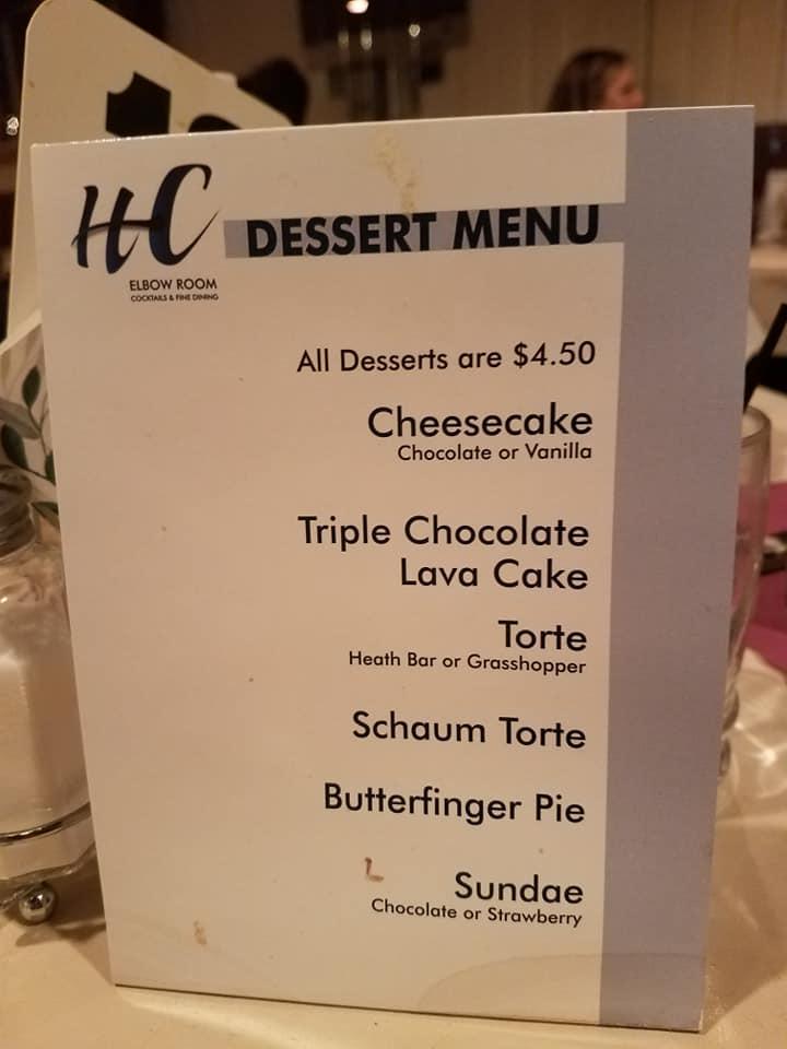 Menu at The Elbow Room steakhouse, Manitowoc