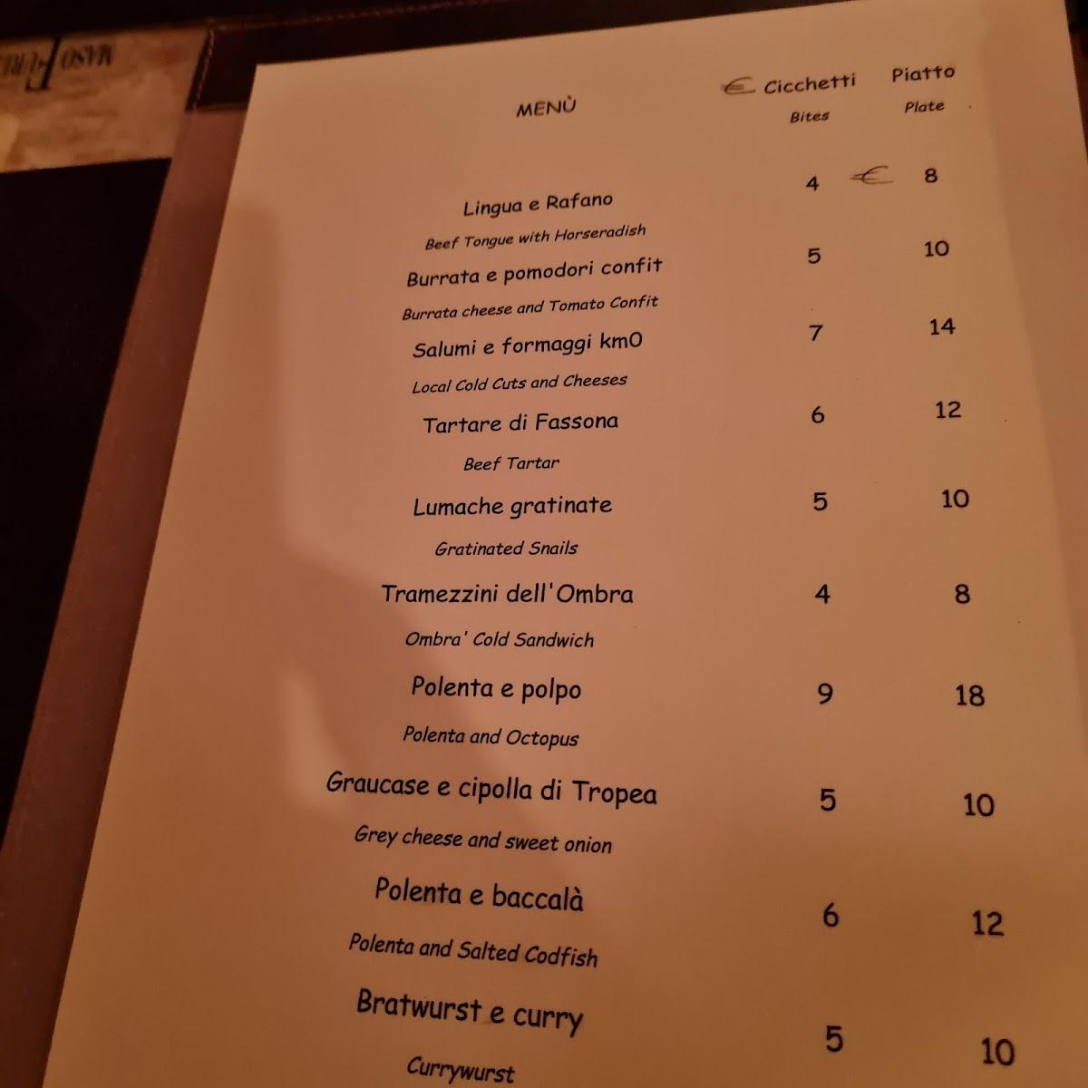 Menu at Osteria all'Ombra restaurant, Riva del Garda