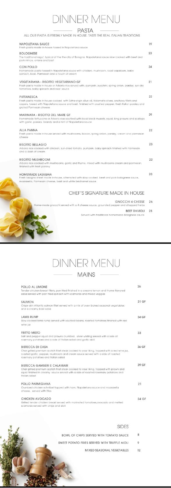 Menu at The Bellagio Family Restaurant, Kadina