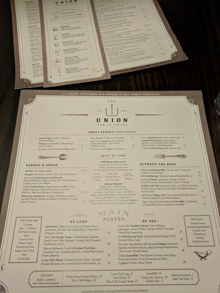 Menu at Union Public House, Pensacola, 36 E Garden St