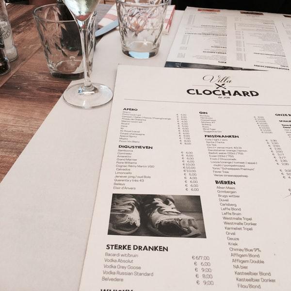 Menu at Villa Clochard, Lokeren