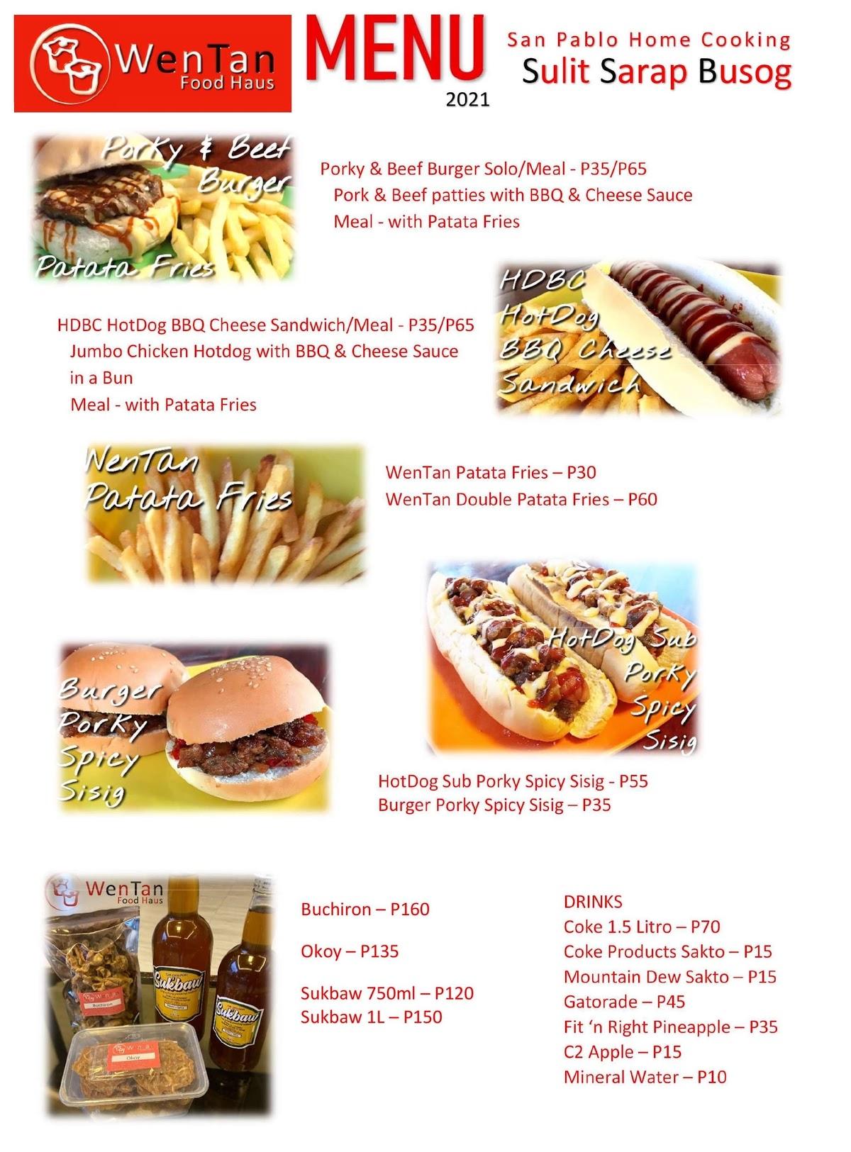 Menu at WenTan Food Haus restaurant, San Pablo City