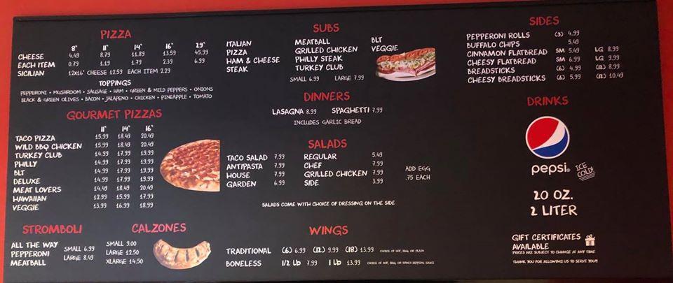 Menu at Creno's Pizza restaurant, McConnelsville, OH-60