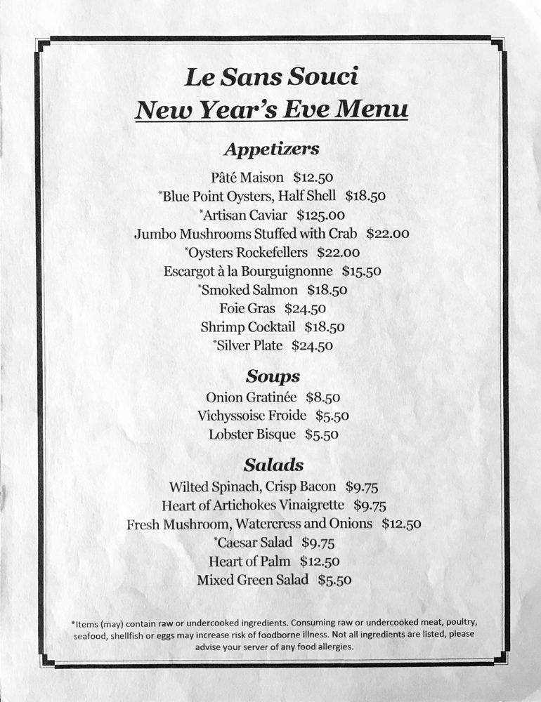 Menu at Le Sans Souci French Restaurant, Cave Creek