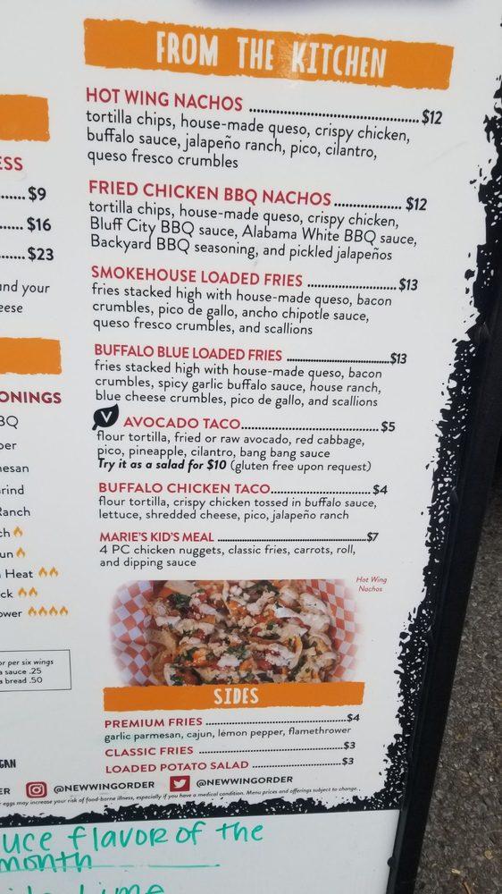 Menu at New Wing Order, Memphis