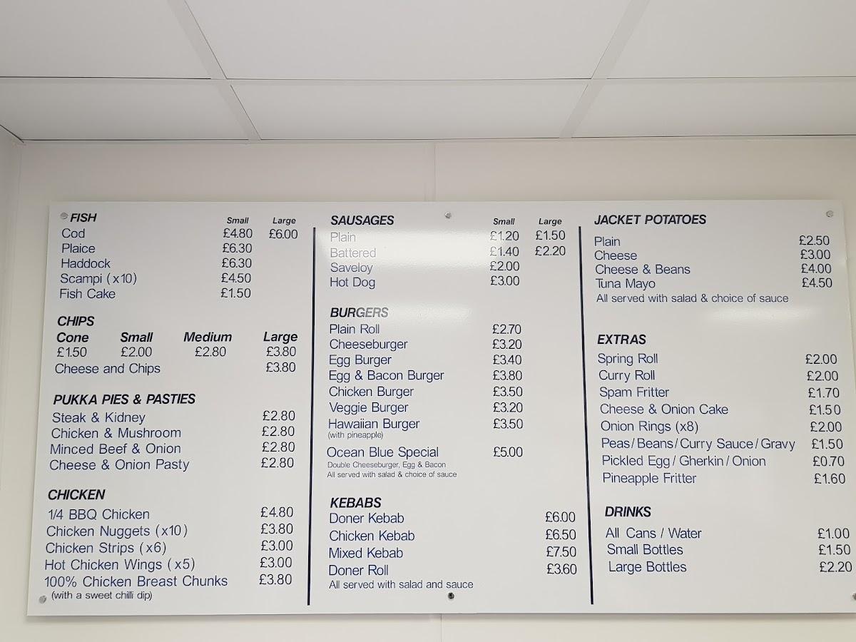 Menu at Ocean Blue Fish Bar, Oxford