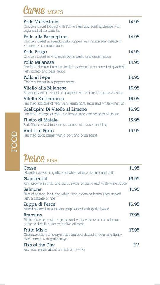 Menu at Prego restaurant, Lanark