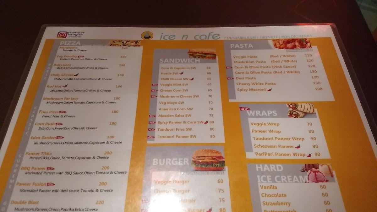 Menu at ice N cafe, Chidambaram