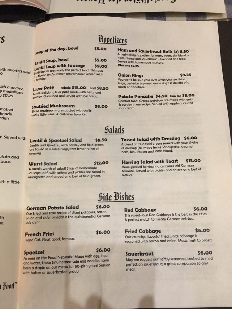 Menu at Black Forest Inn restaurant, Minneapolis