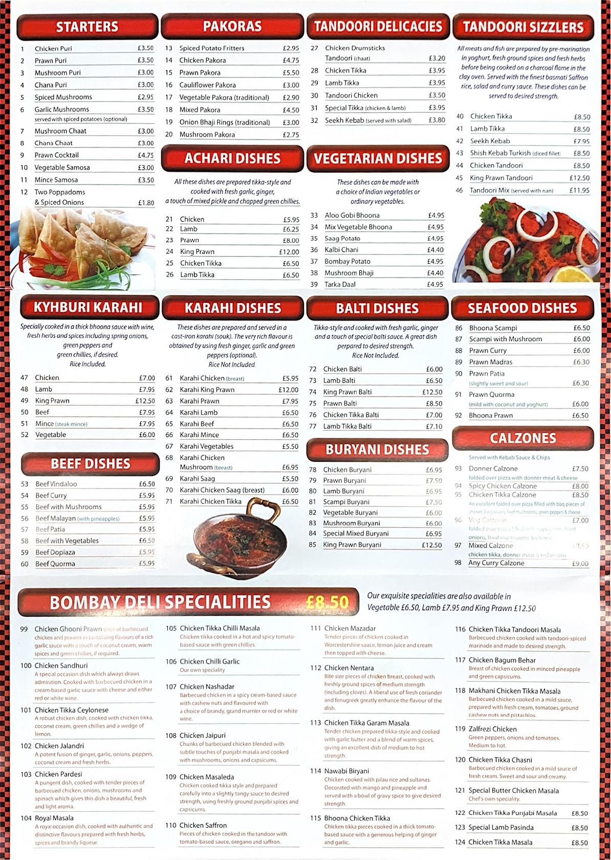 Menu at Bombay Deli fast food, Paisley