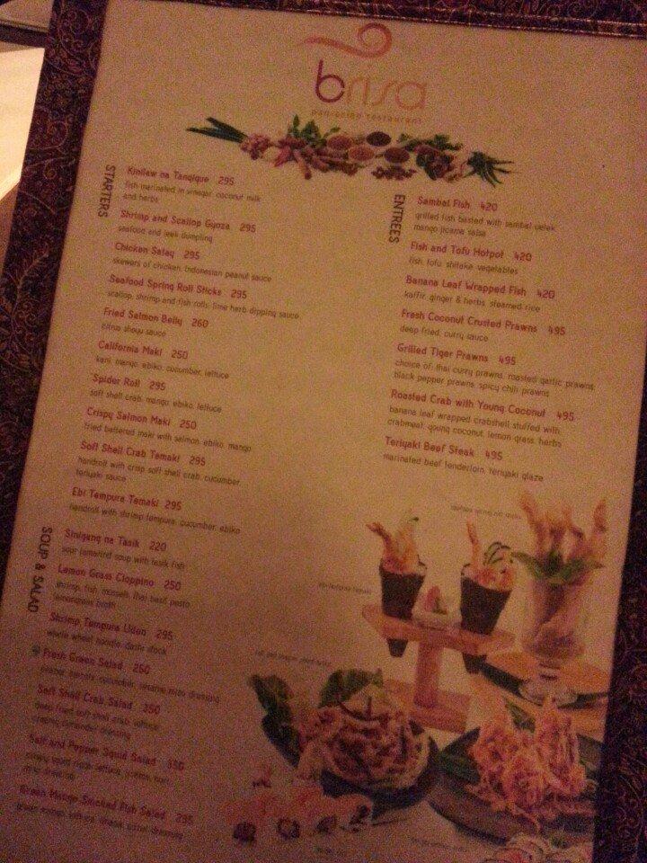 Menu at Brisa restaurant, Lapu-Lapu City, Costabella Tropical Beach Resort