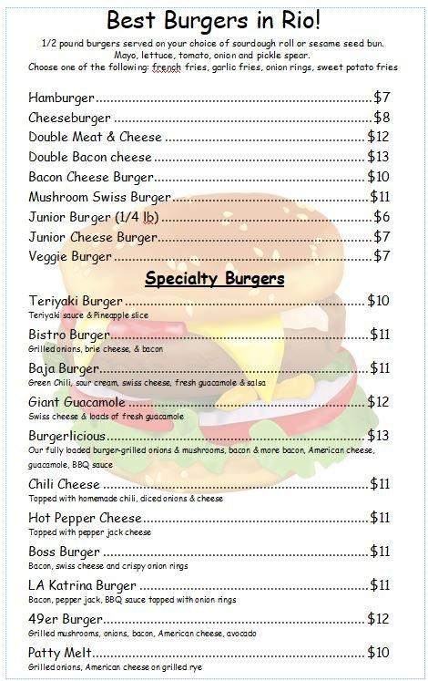 Menu at Burgerlicious restaurant, Rio Vista