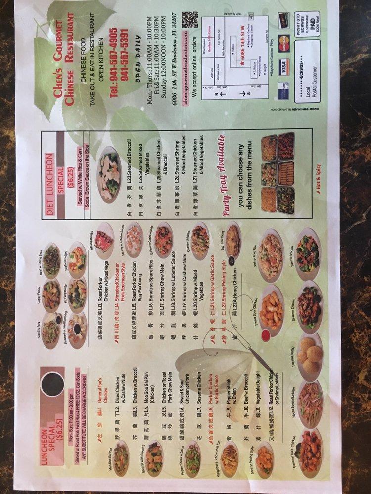 Menu at Chen's Gourmet restaurant, Bradenton
