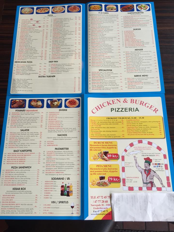 Menu at Chicken Burger Pizzaria pizzeria, Frederiksværk