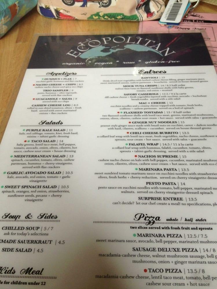 Menu at Ecopolitan Restaurant, Minneapolis