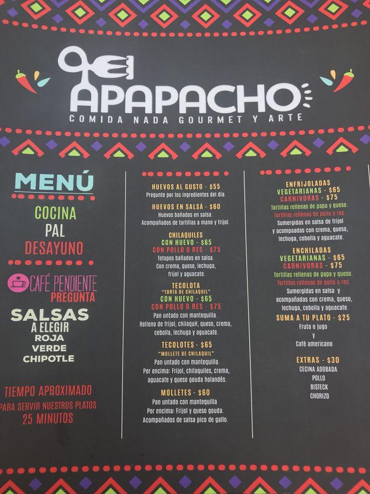 Menu at El Apapacho restaurant, Merida