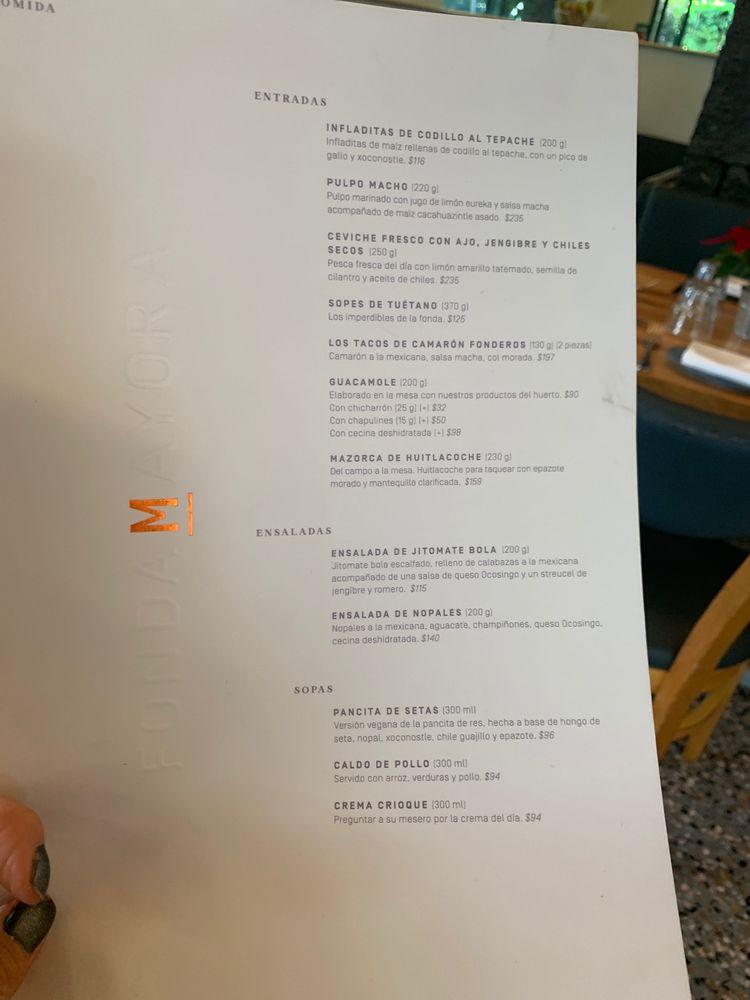 Menu at Fonda Mayora restaurant, Ciudad López Mateos, Campeche 322