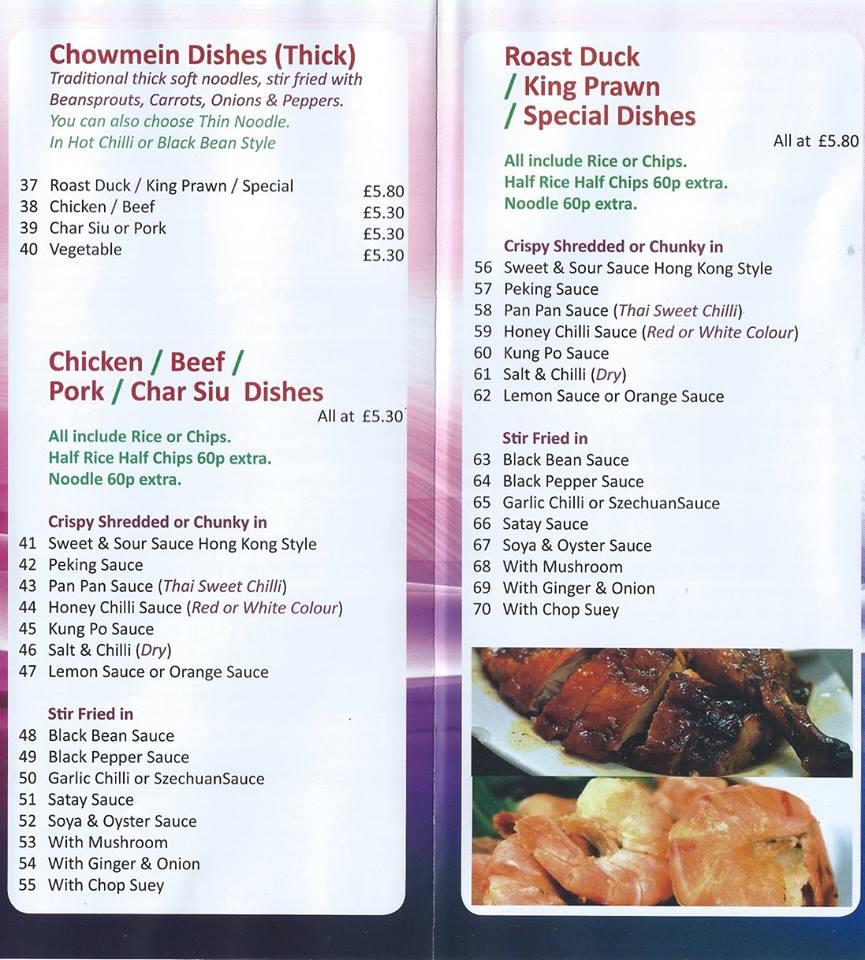 Menu at Happy Choice, Belfast