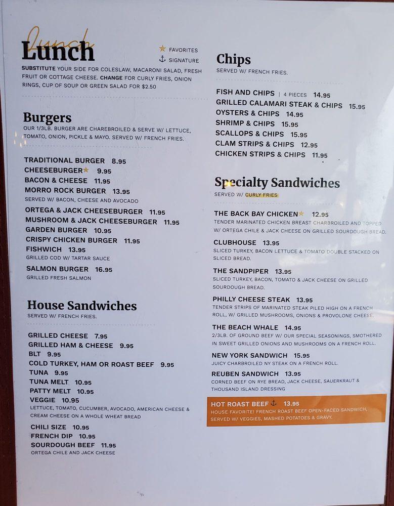 Menu at Hungry Fisherman restaurant, Morro Bay