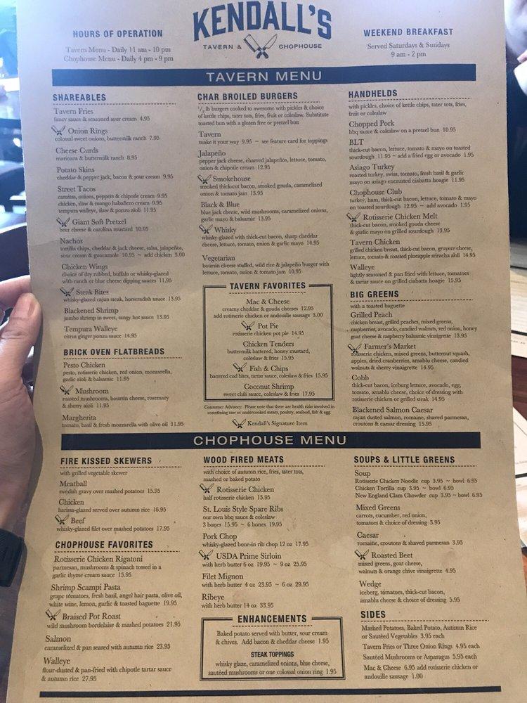 Menu at Kendall's Tavern & Chophouse pub & bar, Coon Rapids