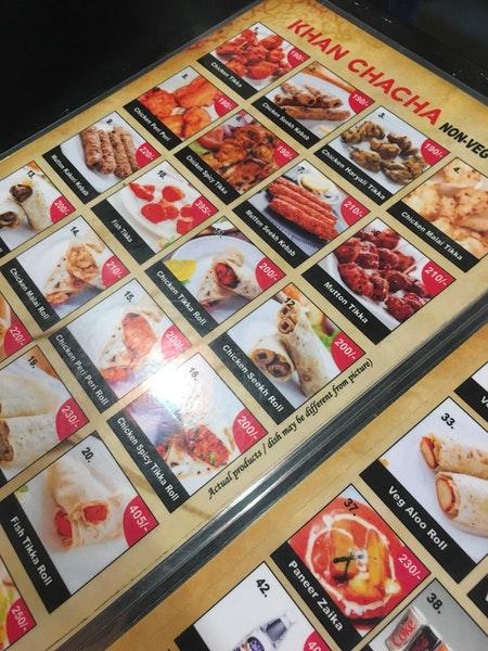 Menu at Khan Chacha, New Delhi, Epicuria mall