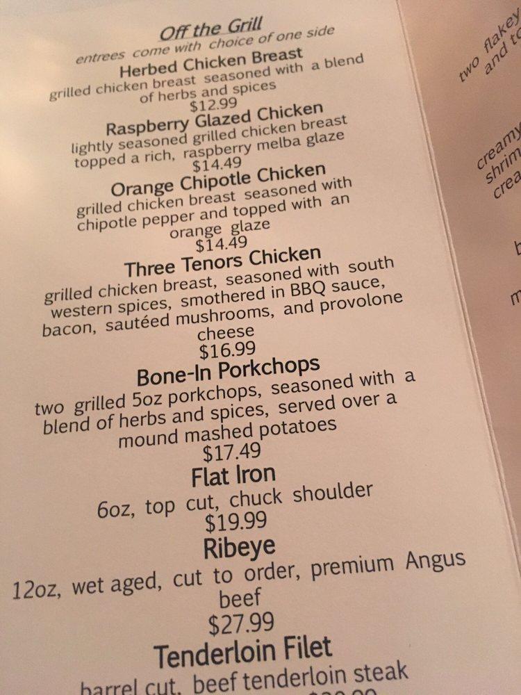 Menu at Opera House steakhouse, Martin