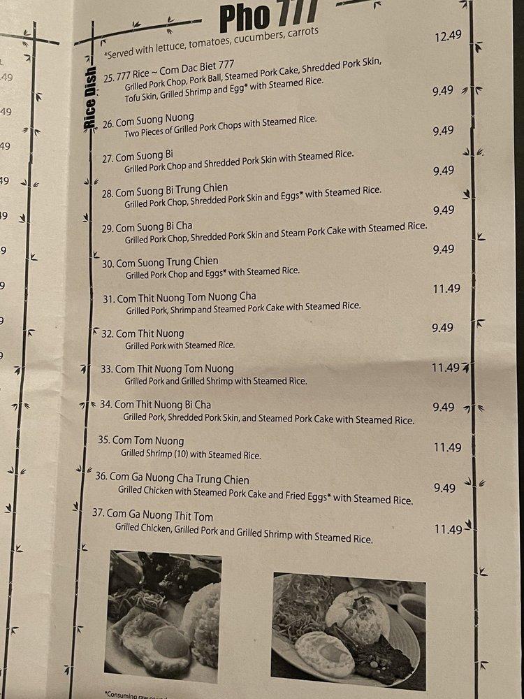 Menu at Pho 777 Vietnamese Cuisine restaurant, Conover