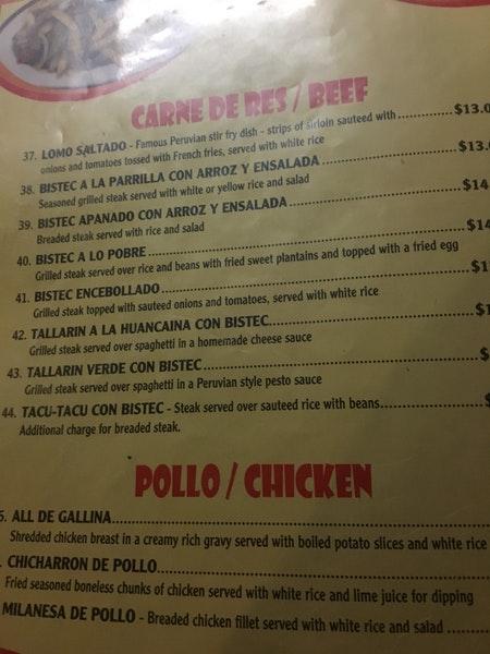 Menu at Super Pollo restaurant, Brick