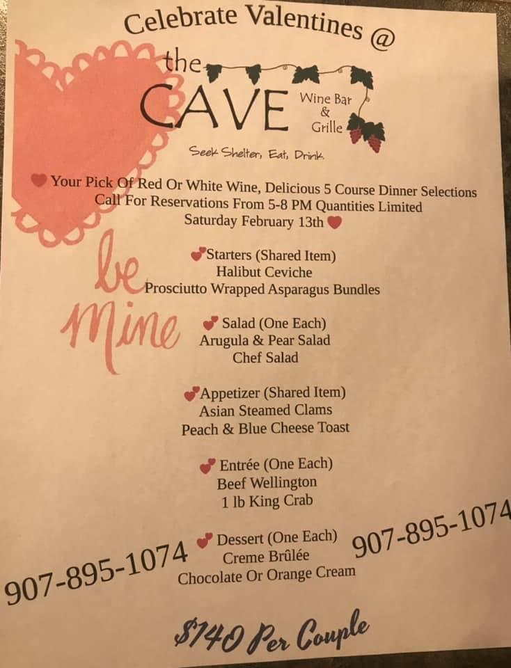 Menu at The Cave steakhouse, Delta Junction