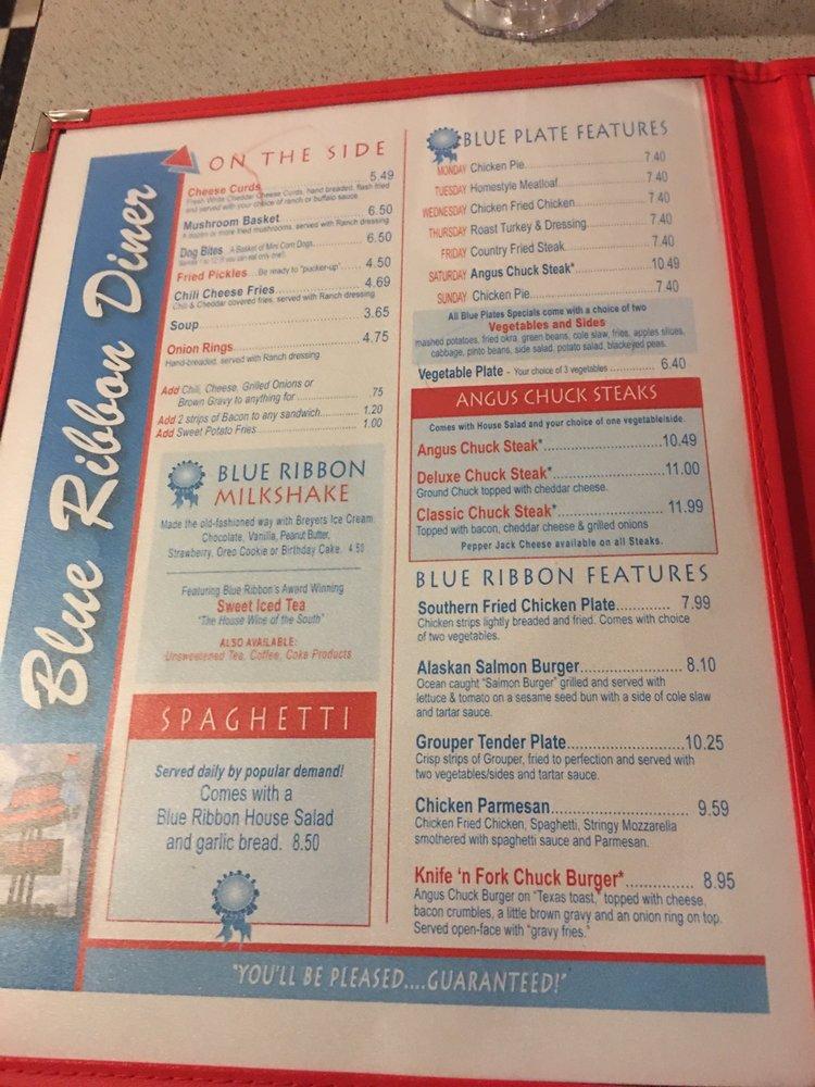 Menu at Blue Ribbon Diner restaurant, Burlington