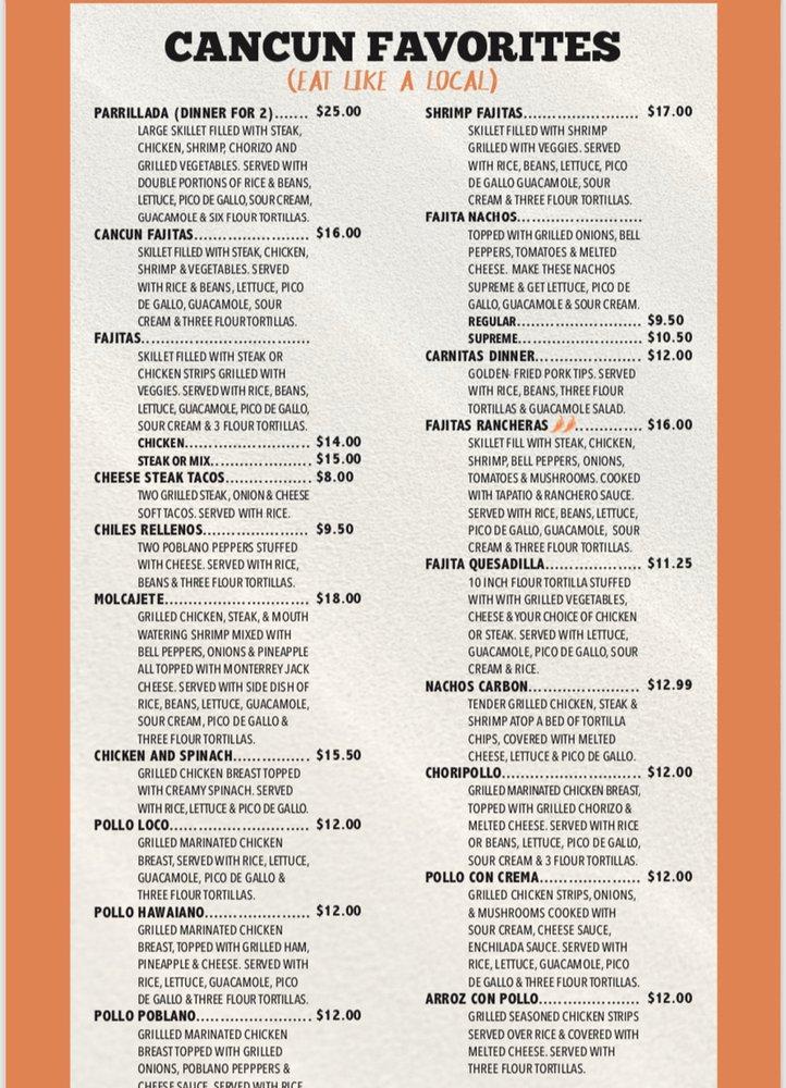 Menu At Cancun Mexican Restaurant Ottawa Ottawa