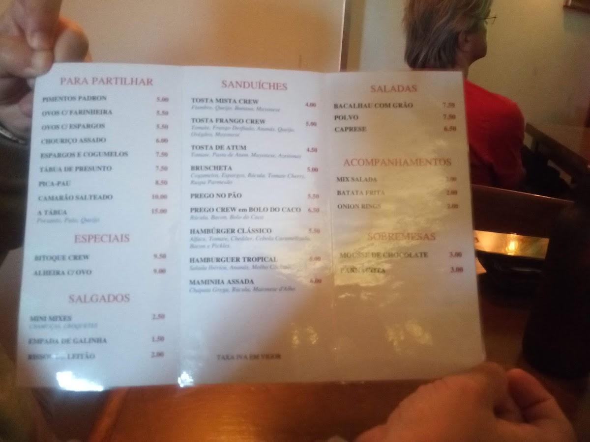 Menu em Crew Bar, Estoril