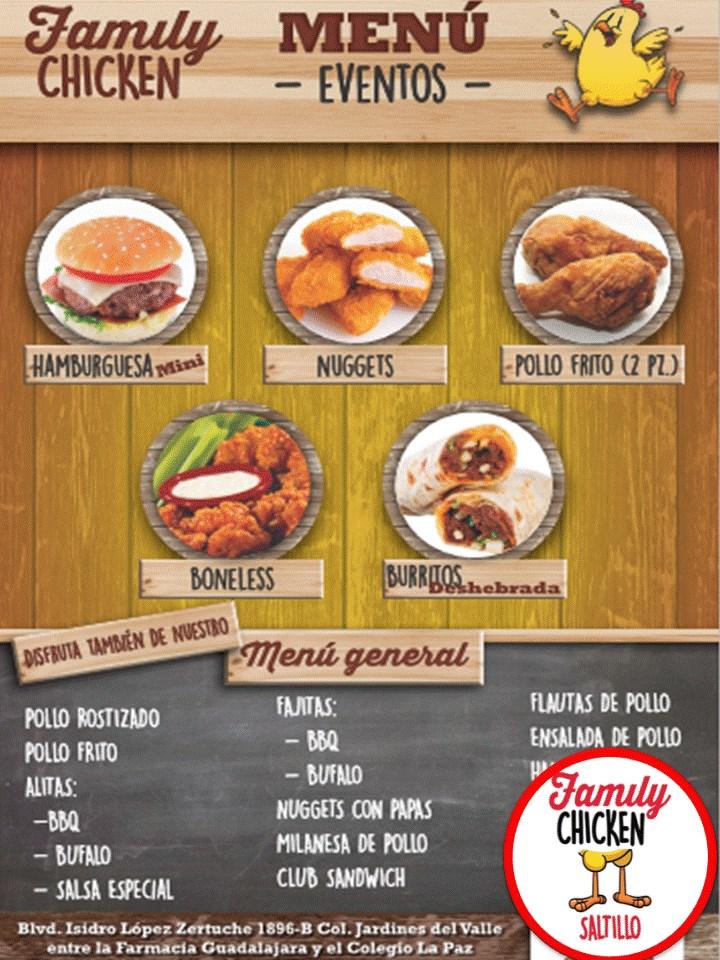 Menu at Family Chicken restaurant, Saltillo