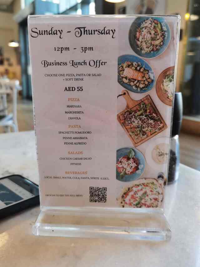 Menu at L'antica Pizzeria da Michele, Dubai