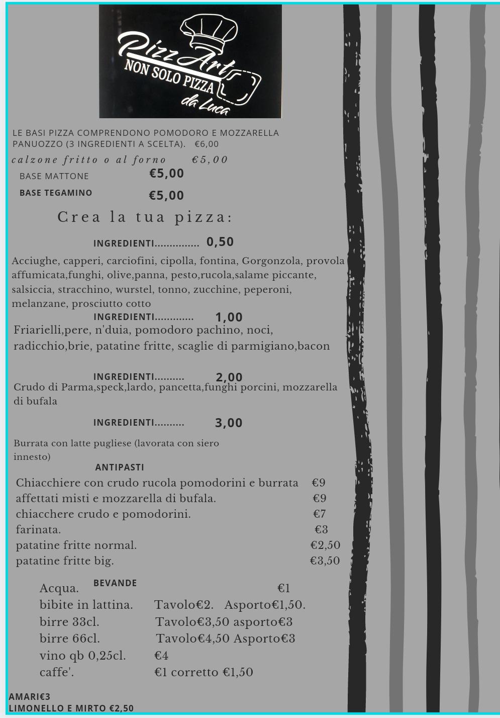 Menu da Pizzart Da Luca ristorante, Torino, Via Fratelli de Maistre