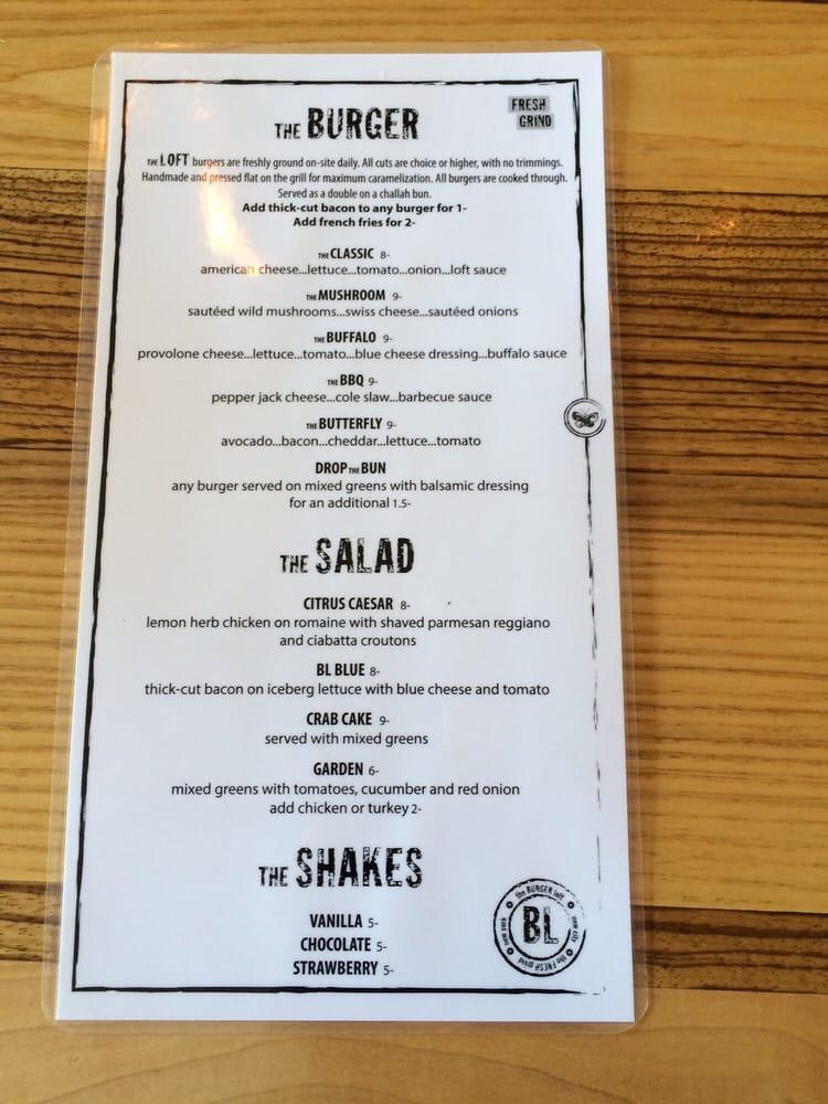Carta del pub y bar The BURGER Loft, New City