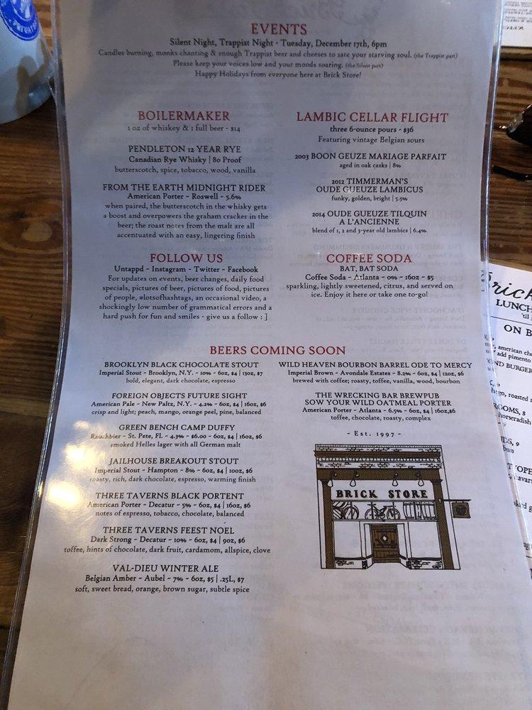 Menu at Brick Store Pub, Decatur