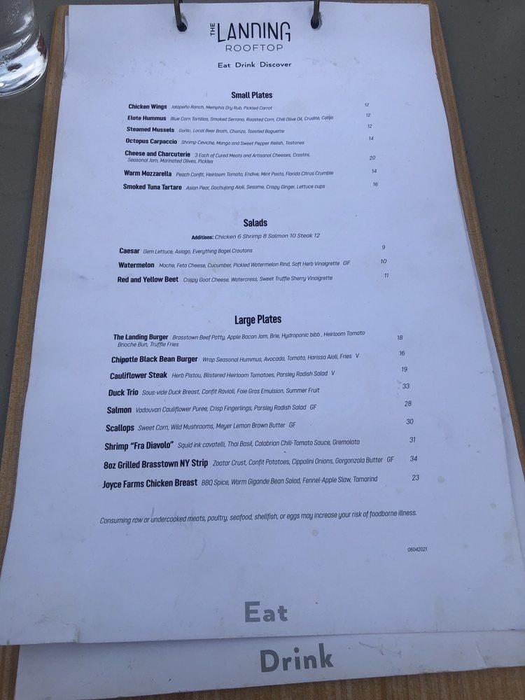 Menu at The Landing Rooftop pub & bar, Melbourne